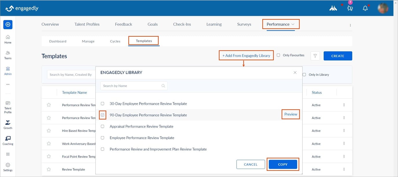 Create performance review template